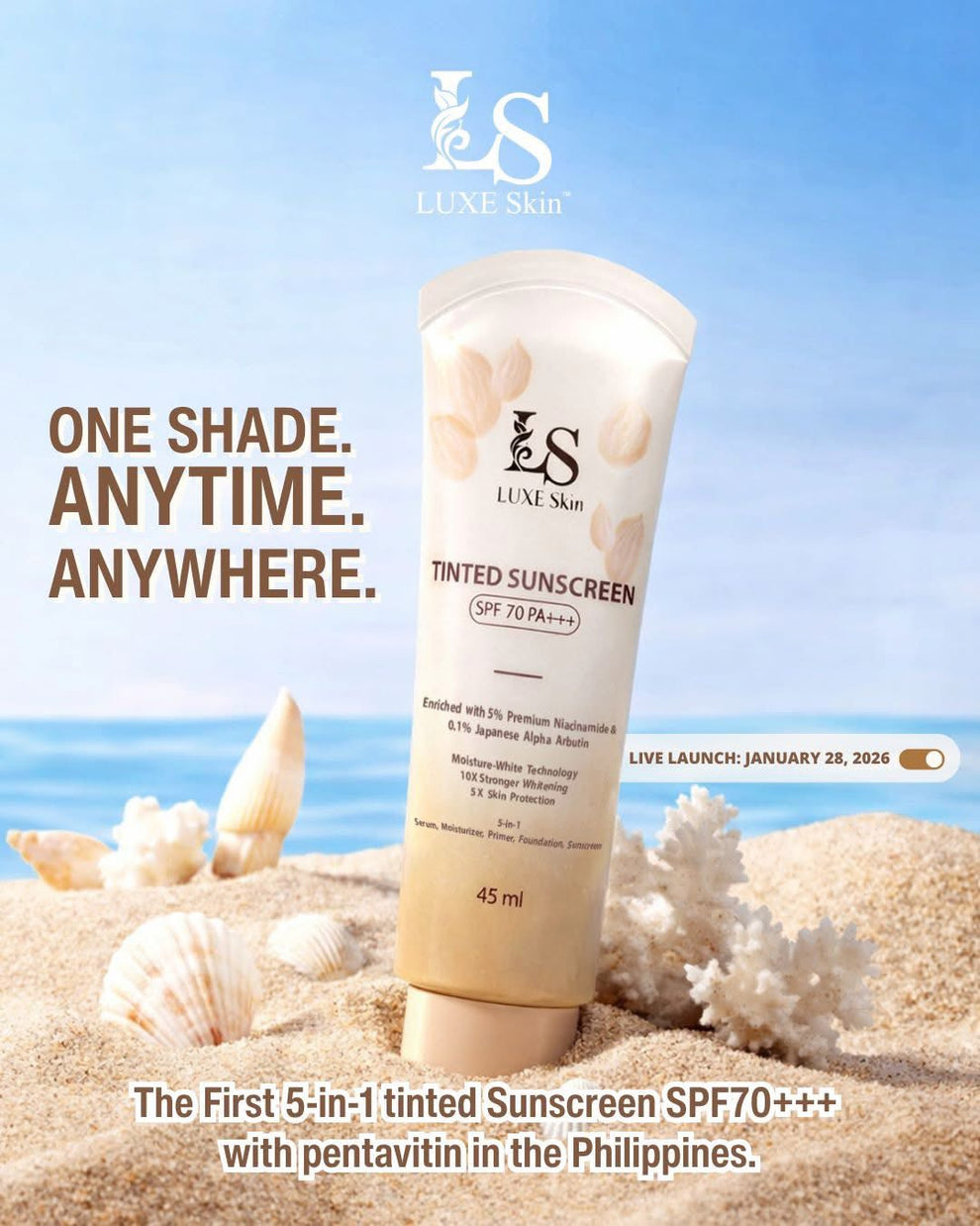 Luxe Skin Tinted Sunscreen SPF 70 PA+++ 45mL – Bee Beauty Essentials